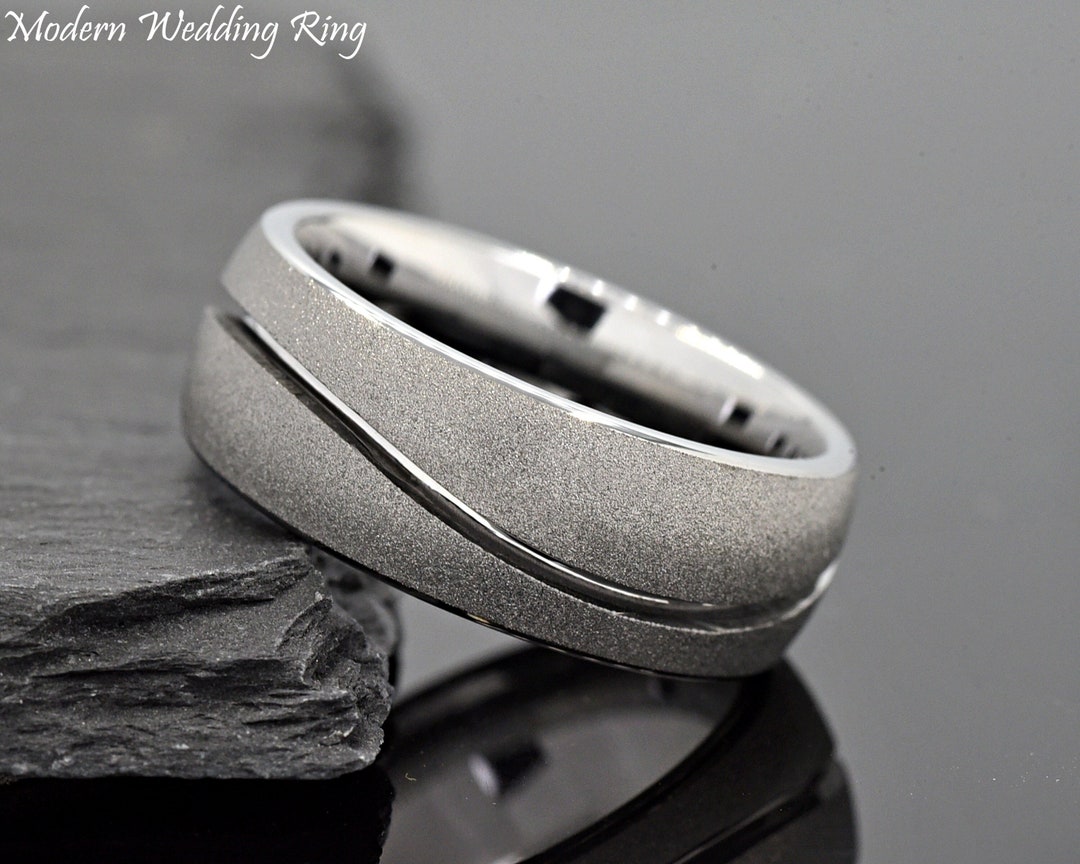 Stone Frost Finish Dome Tungsten Carbide Wedding Band With Swirl Groove ...