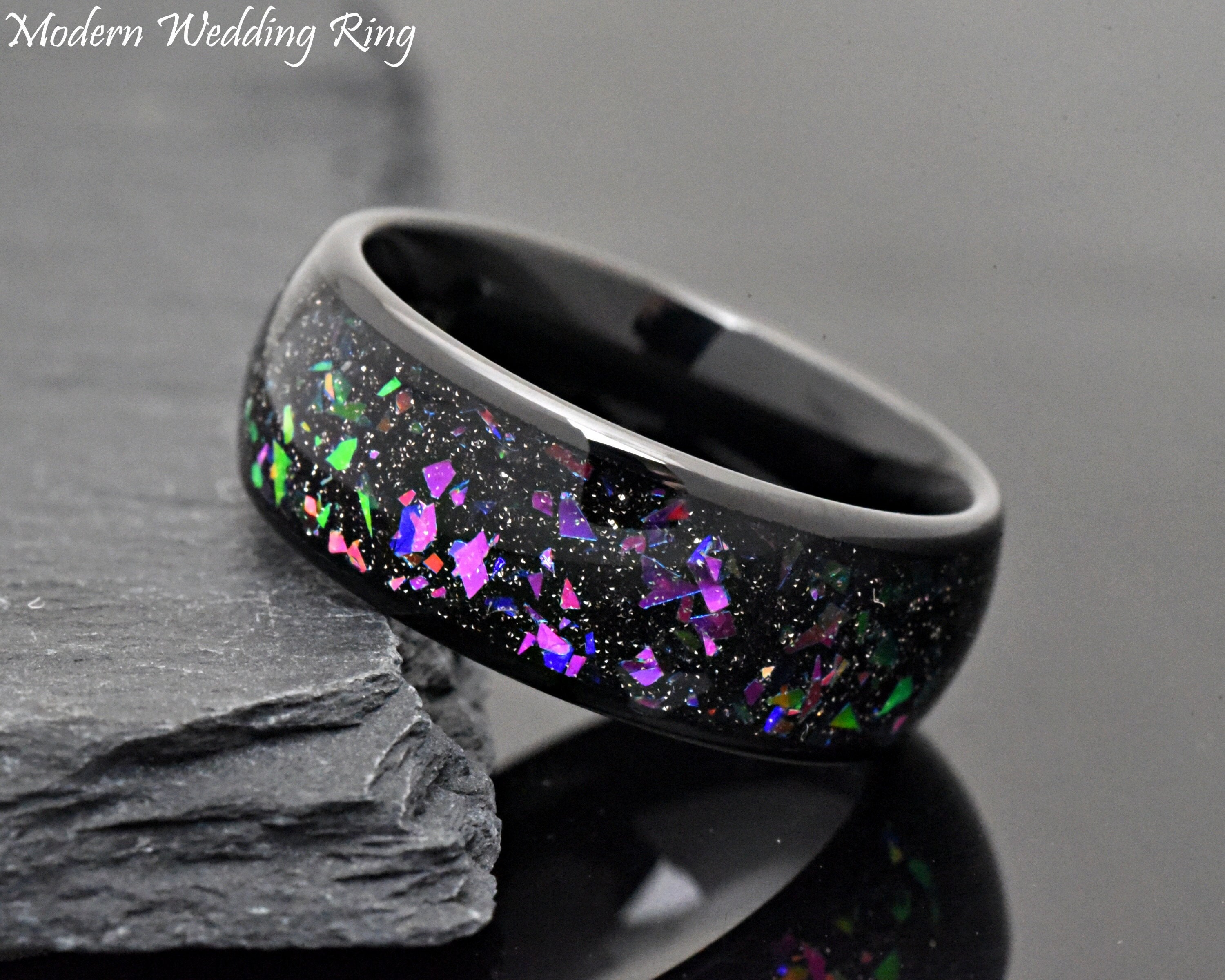 Domed Black Tungsten Purple Synthetic Opal & Abalone Fragment - Etsy