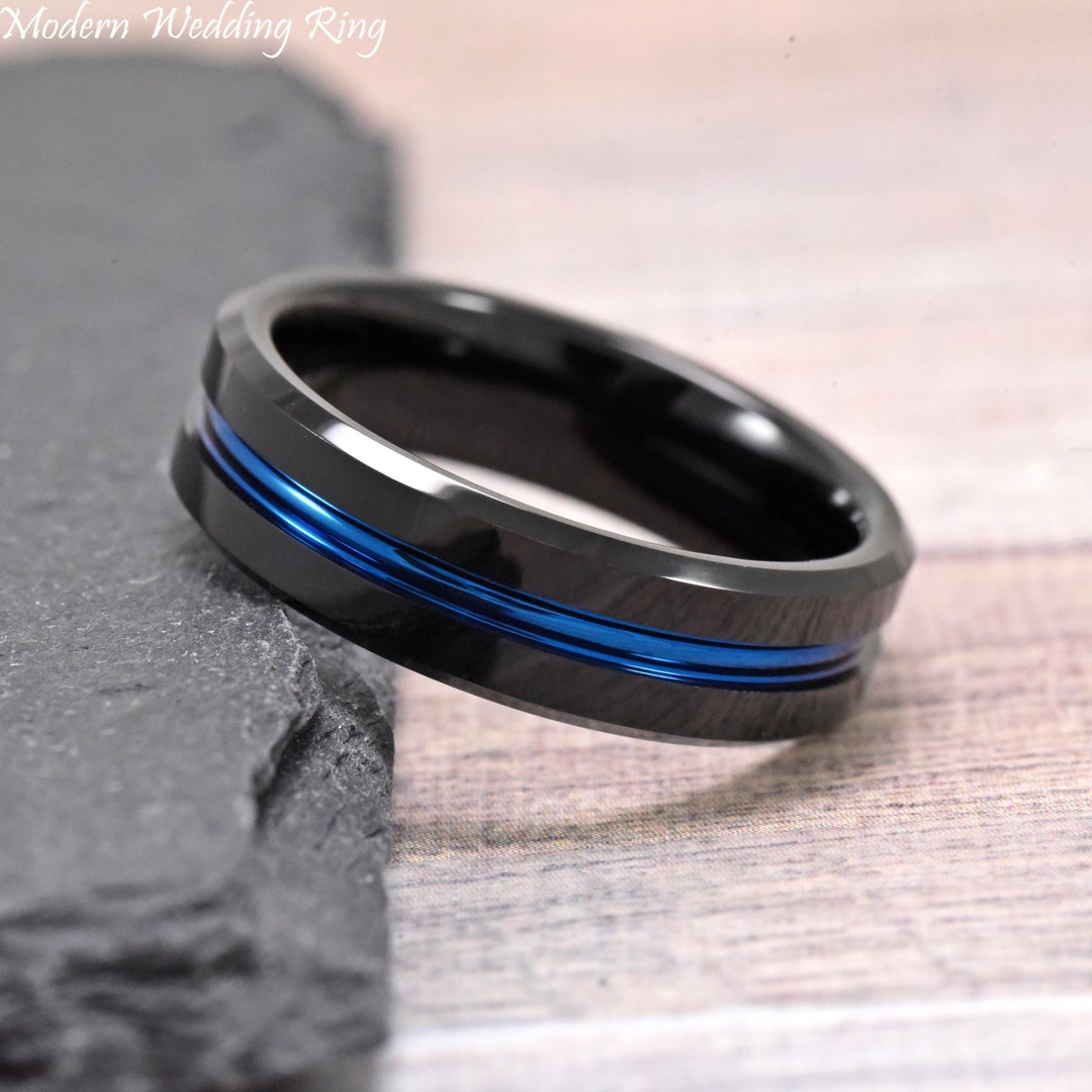 Blue Inlay Wedding Ring, Mens Womens Tungsten Ring, Womens Tungsten ...