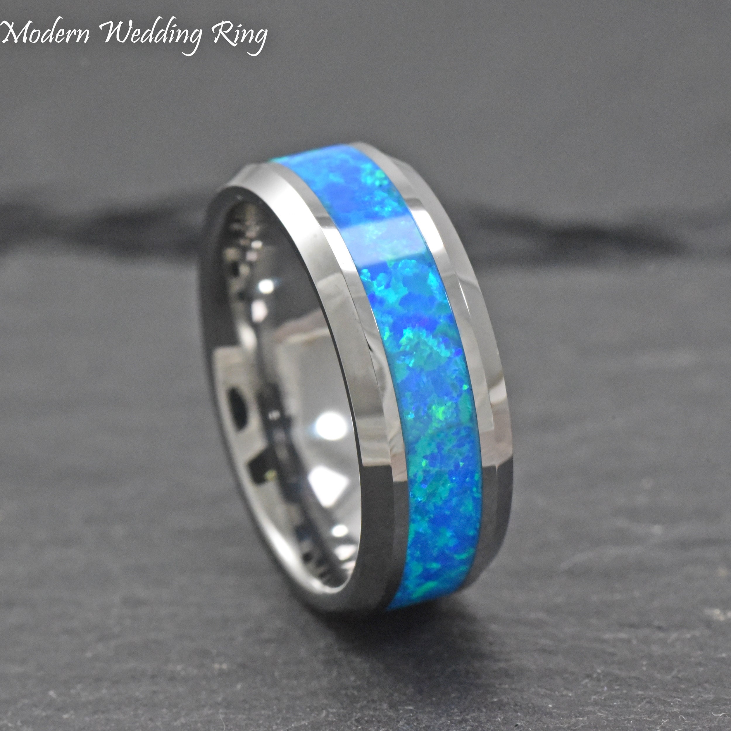 Mens Opal Ring Opal Inlay Tungsten Band Mens Opal Wedding - Etsy