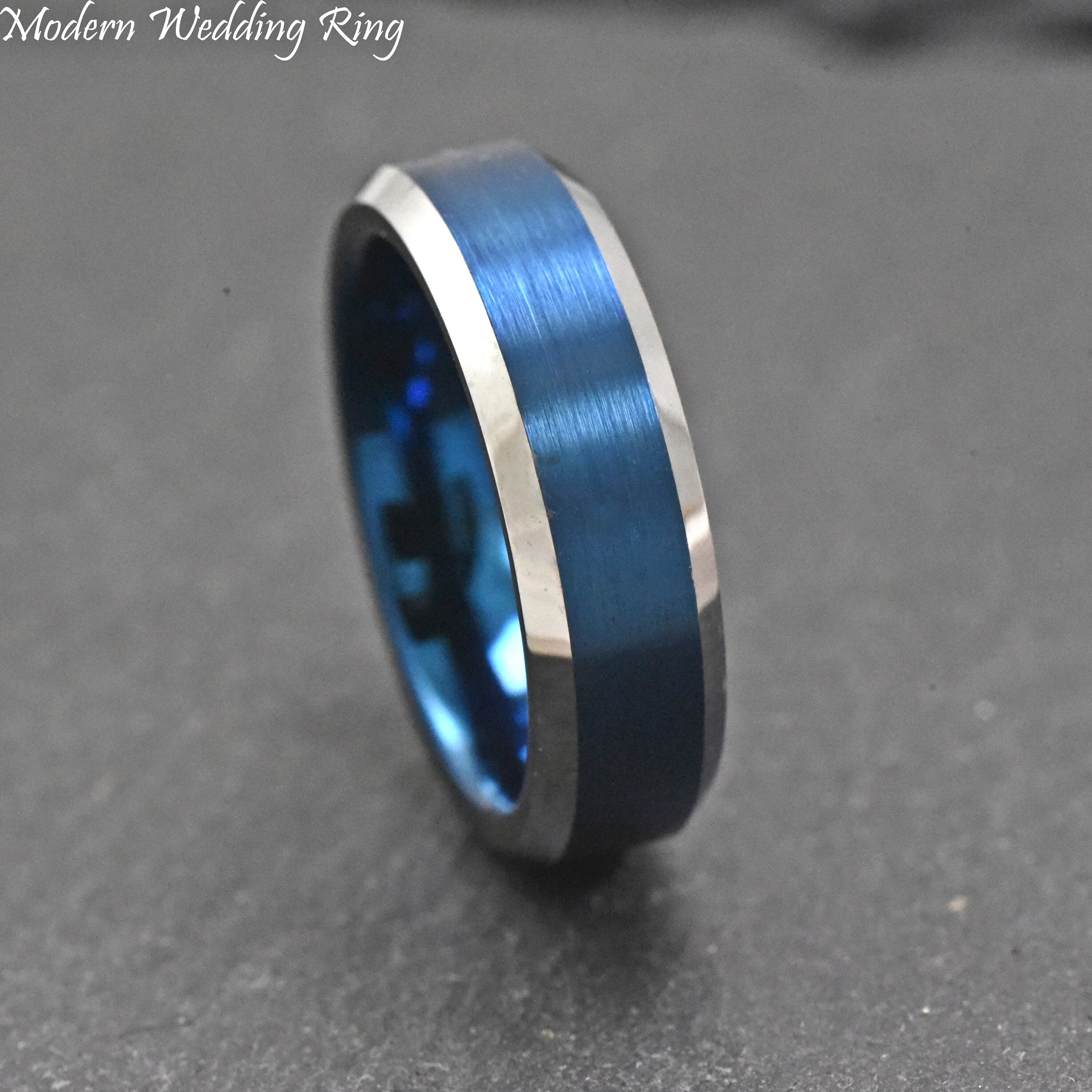 Unique Couples Ring Blue Tungsten Matching Set Band Ring His - Etsy