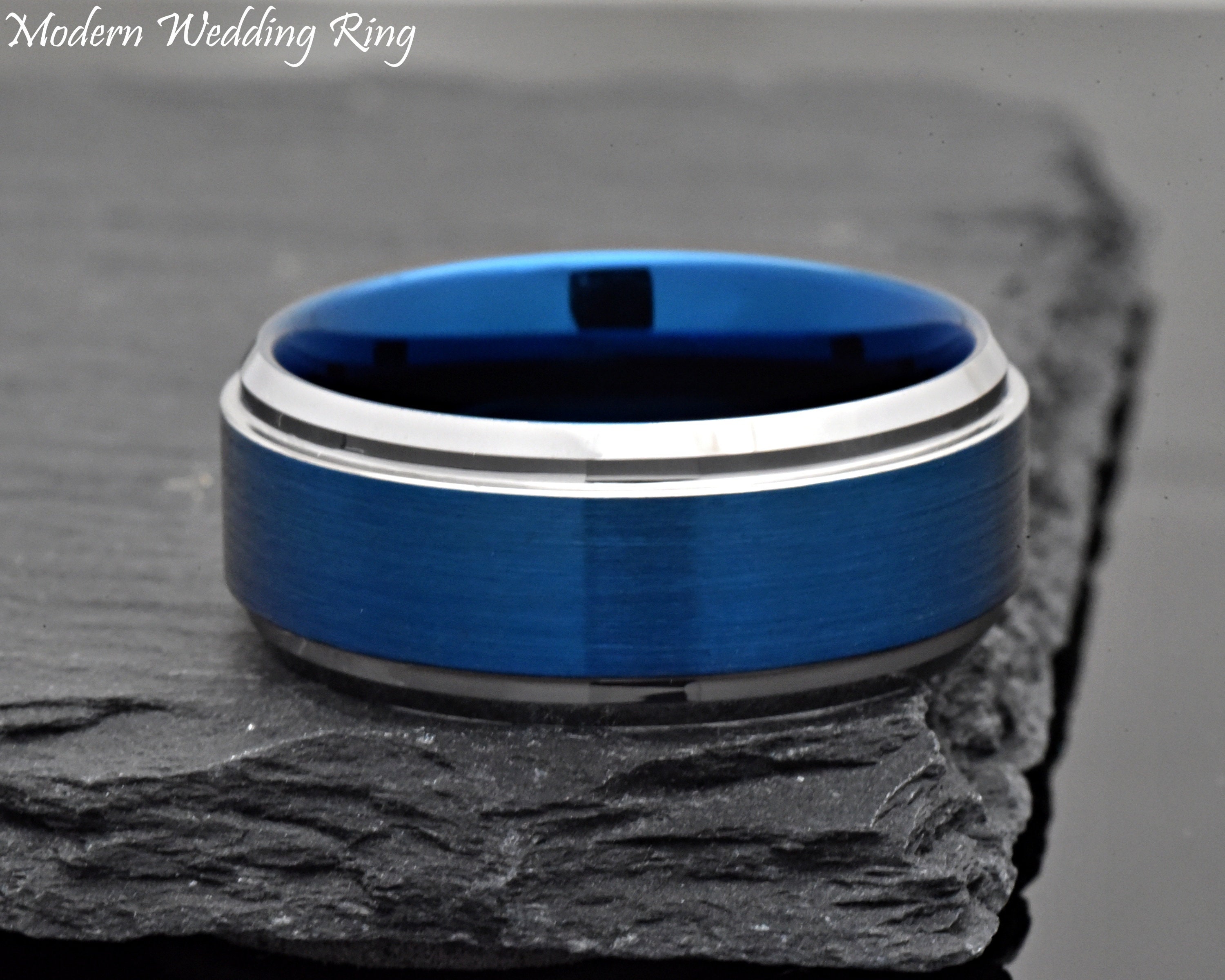 Blue Wedding Ring Blue Wedding Band Mens Unique Promise - Etsy