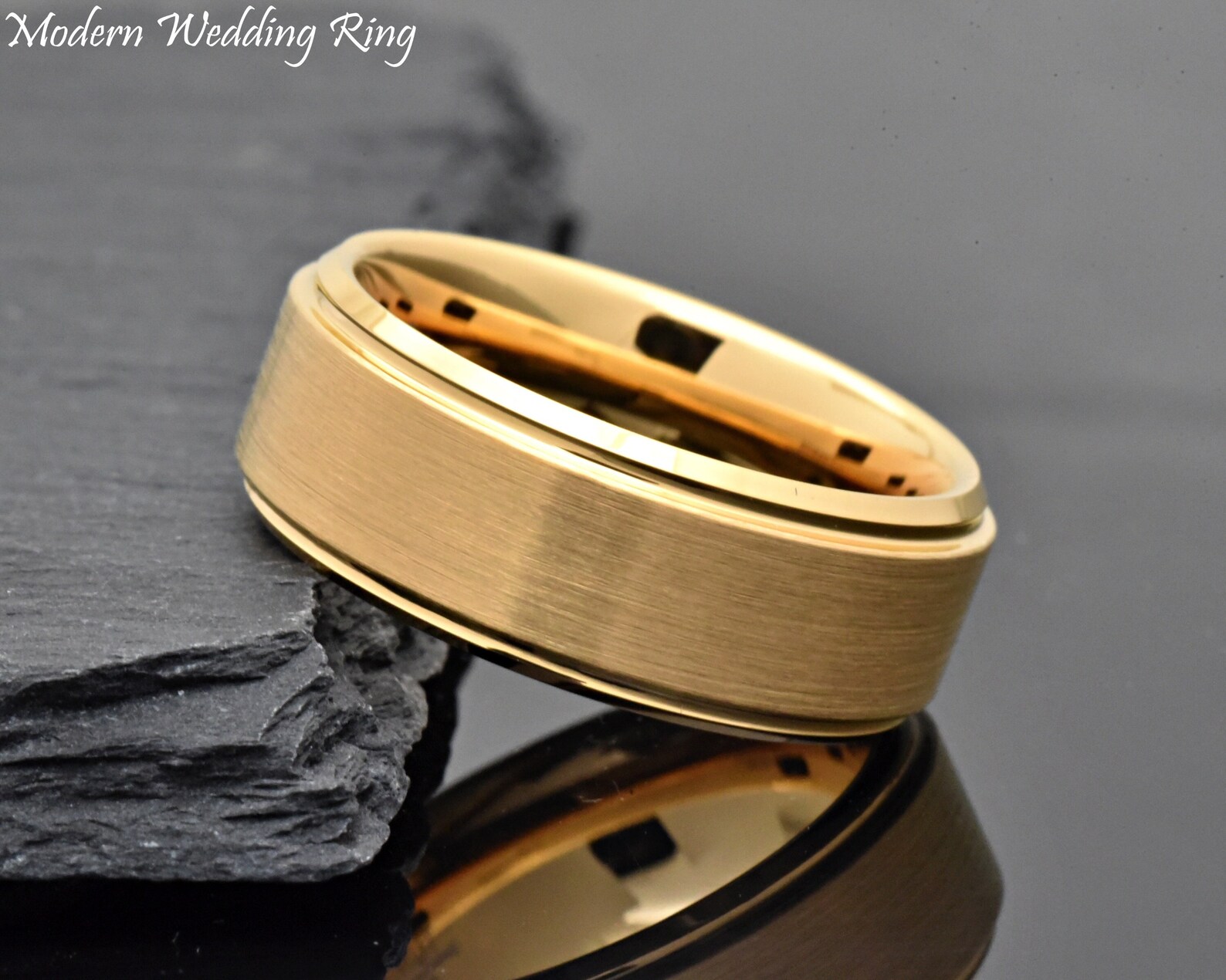 Mens Gold Wedding Ring Wedding Ring Mens Gold Tungsten - Etsy