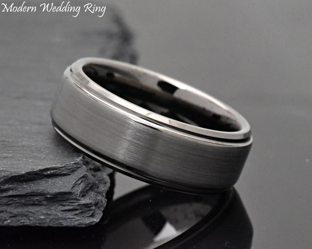 Dark Grey Wedding Band, Gunmetal Color Men's Wedding Band, Unique Gray ...