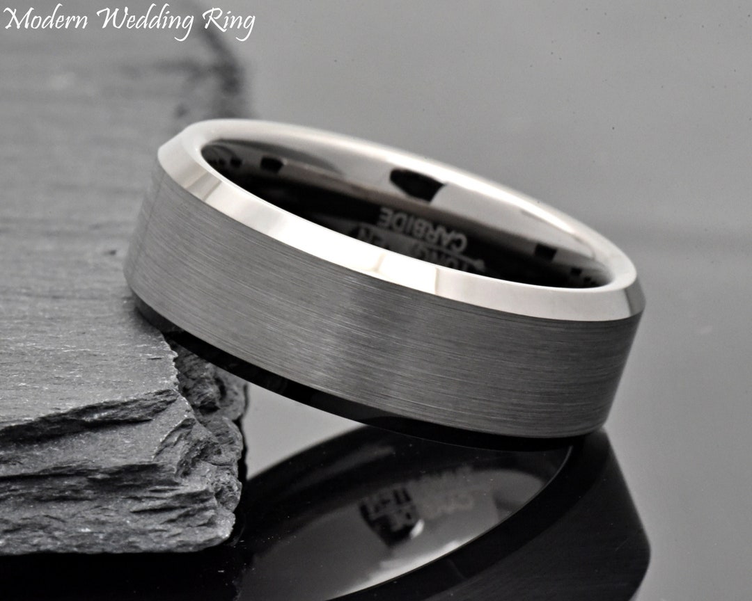 Gun Metal Wedding Band Men, Mens Wedding Band, Gray Wedding Ring Mens ...