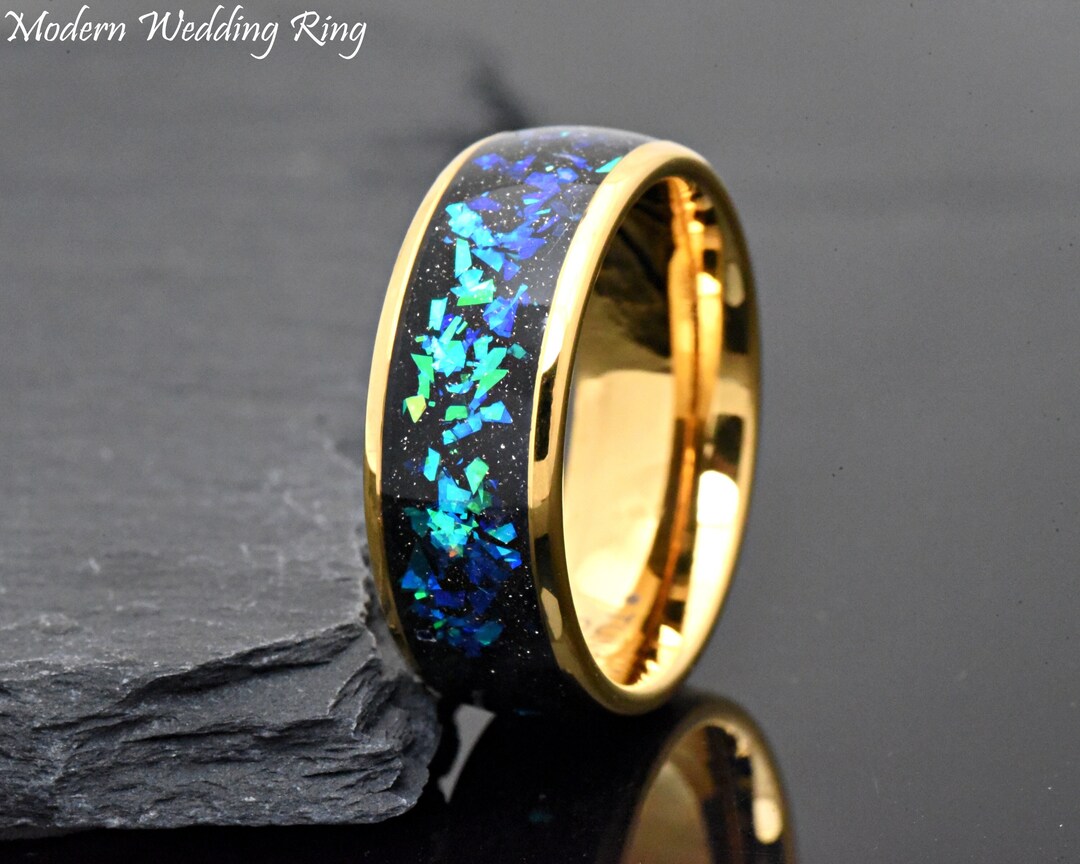 Domed Gold Plated Tungsten Green and Blue Synthetic Opal & Abalone ...