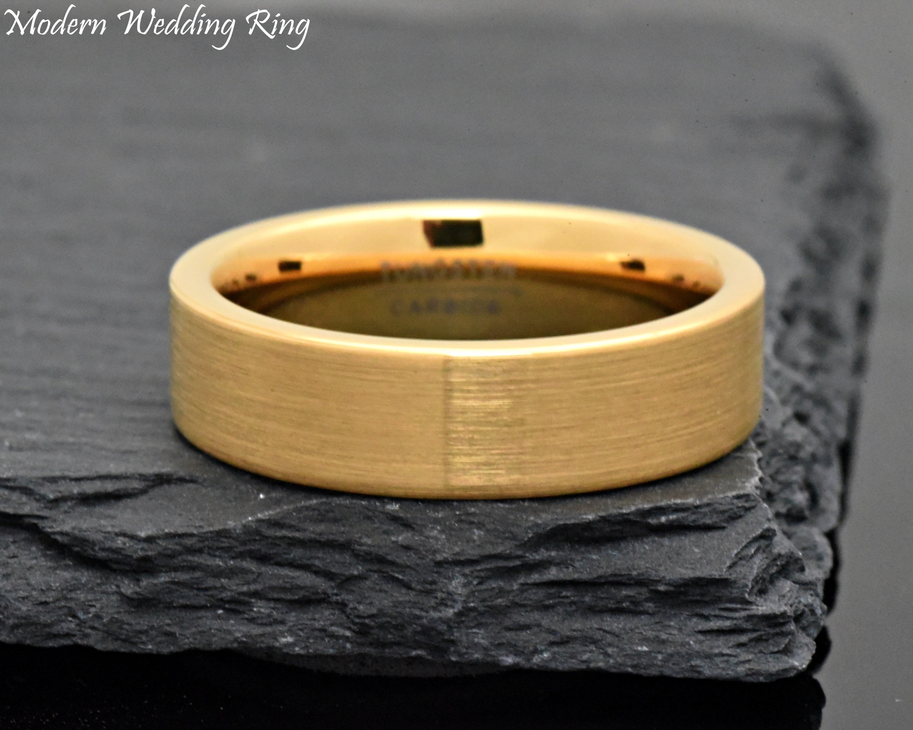 6mm Pipe Cut Gold Ring Men's Gold Tungsten Band - Etsy