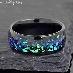 Green Blue Opal & Abalone Fragment Inlay Men's Unique Promise Ring ...