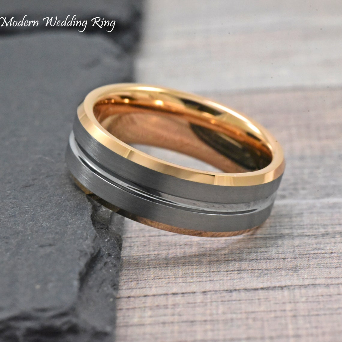 Yellow Gold Ion Plated Tungsten Carbide Mens Wedding Ring | Etsy