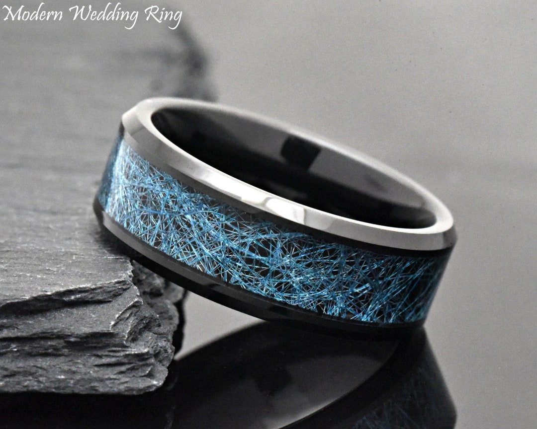 Black Ion Plated Tungsten With Blue Silk Thread Inaly Band, Men's ...