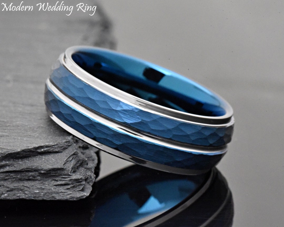 Mens Band, Blue Wedding Band, Blue Wedding Band Men, Unique Mens Ring ...