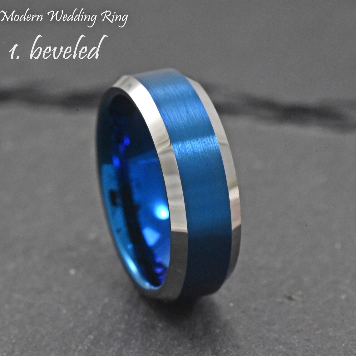 Unique Mens Wedding Ring Blue Tungsten Wedding Band Brushed - Etsy