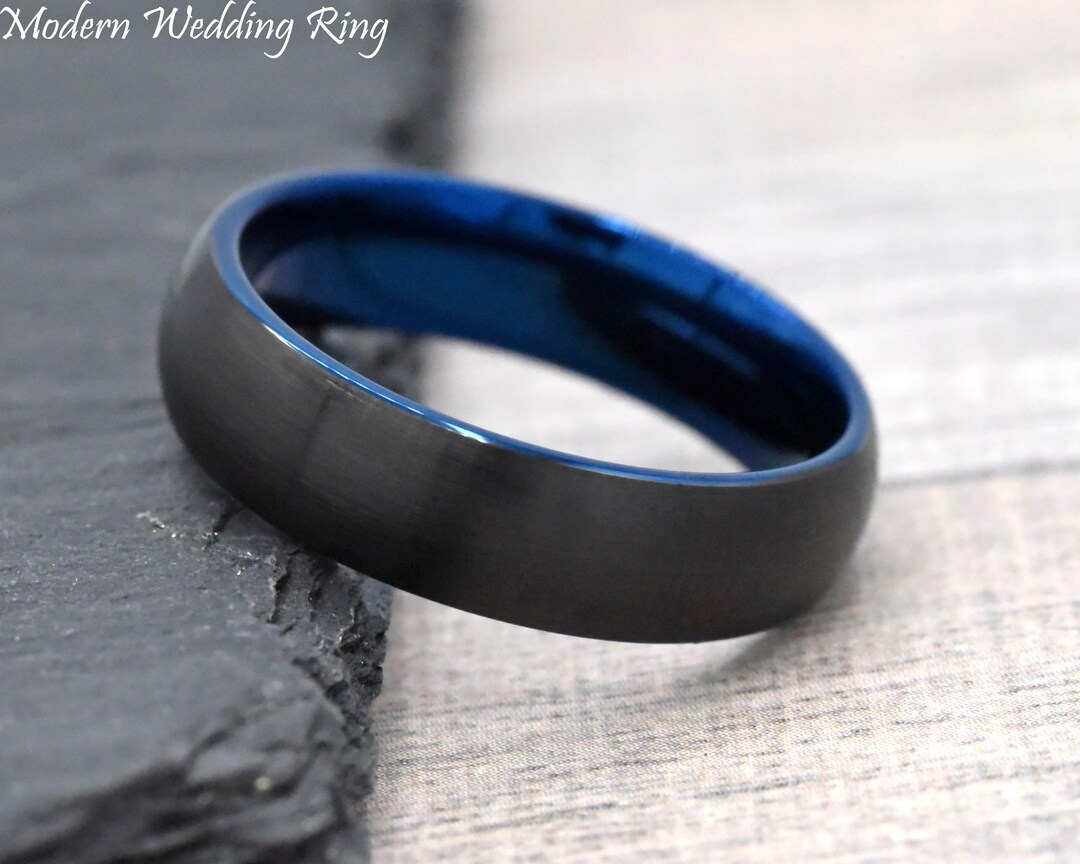 Simple 6mm Black Wedding Ring, Brushed Dome Wedding Band, Mens & Womens ...