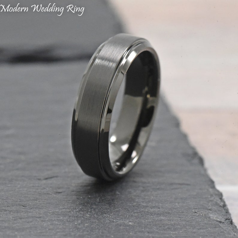 Dark Gray Wedding Band Womens Mens Matching Ring Mens | Etsy