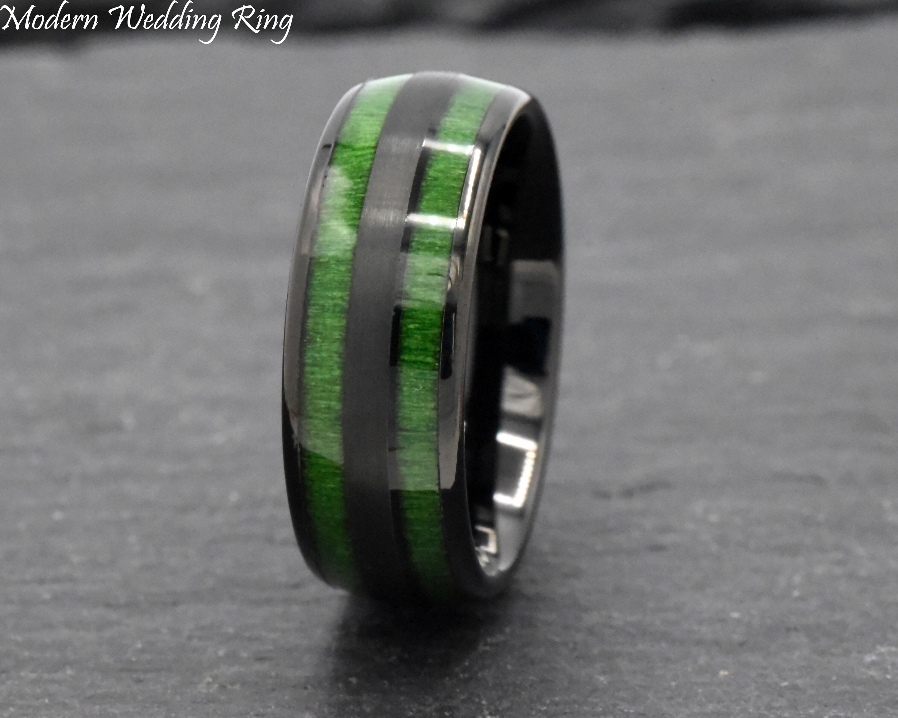 Two Inlay Exotic Green Wood Inlay Dome Wedding Ring 8mm Black - Etsy