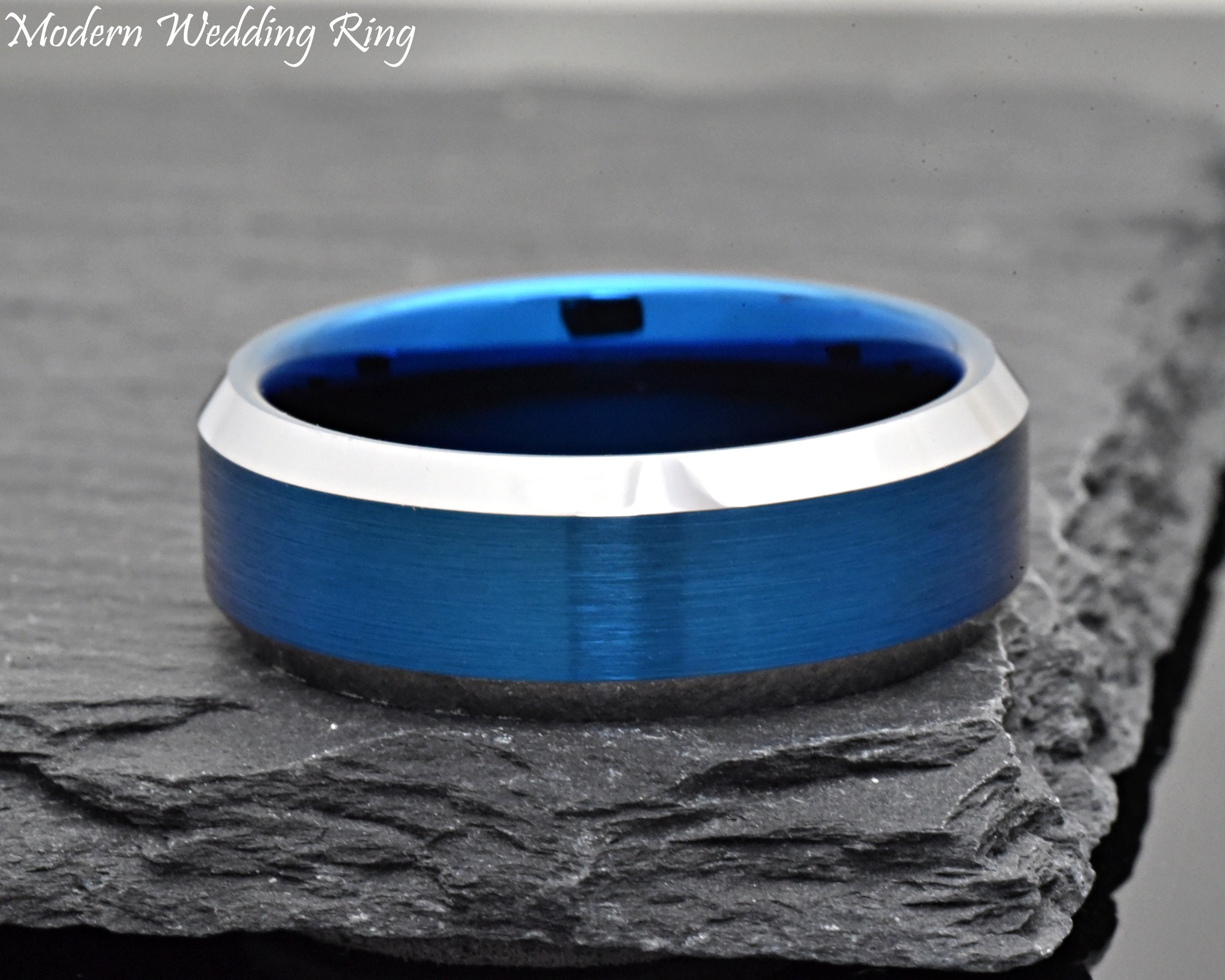 Blue Wedding Ring Blue Wedding Band Mens Unique Promise - Etsy