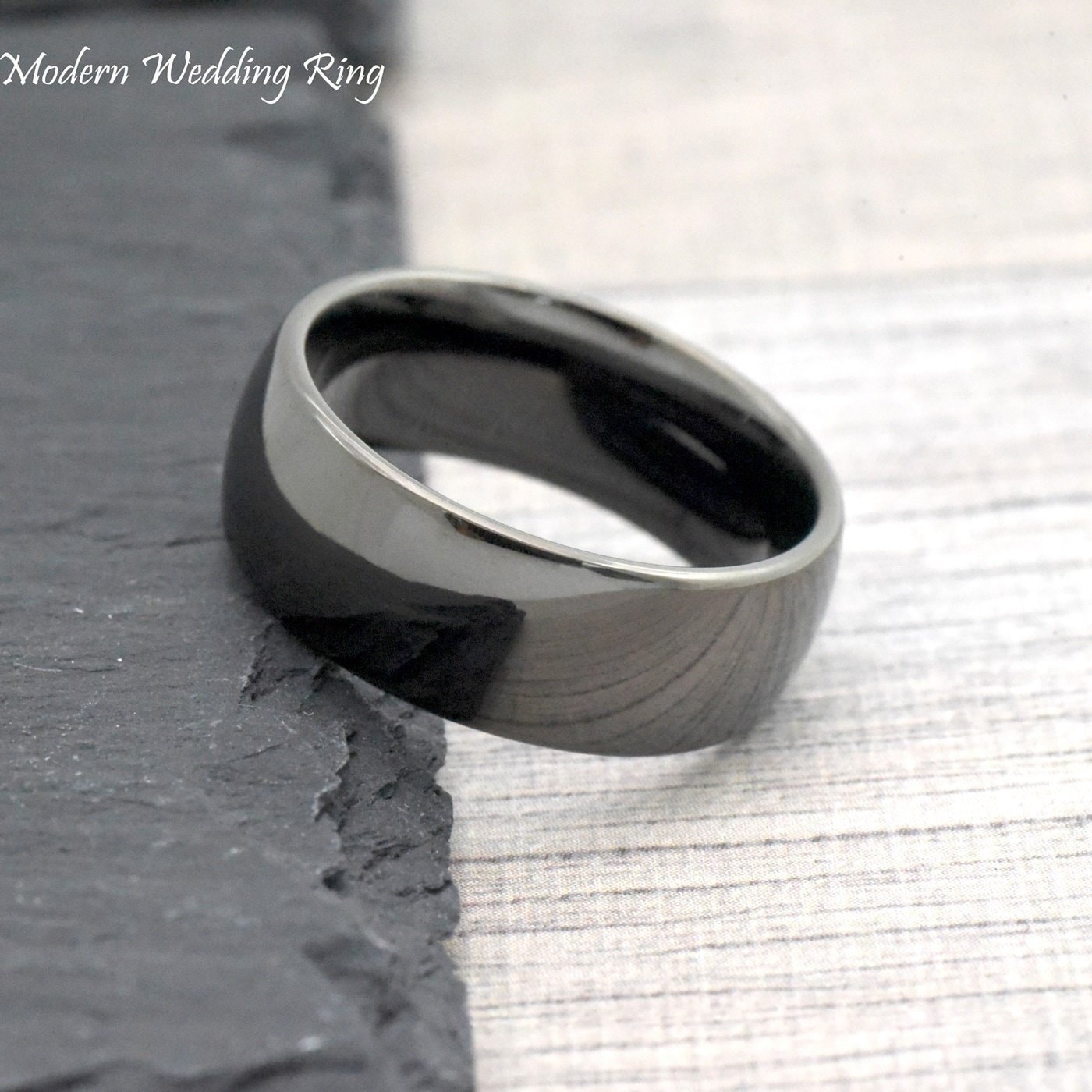 Men's Classic Domed Wedding Band Unique Dark Gray Color | Etsy