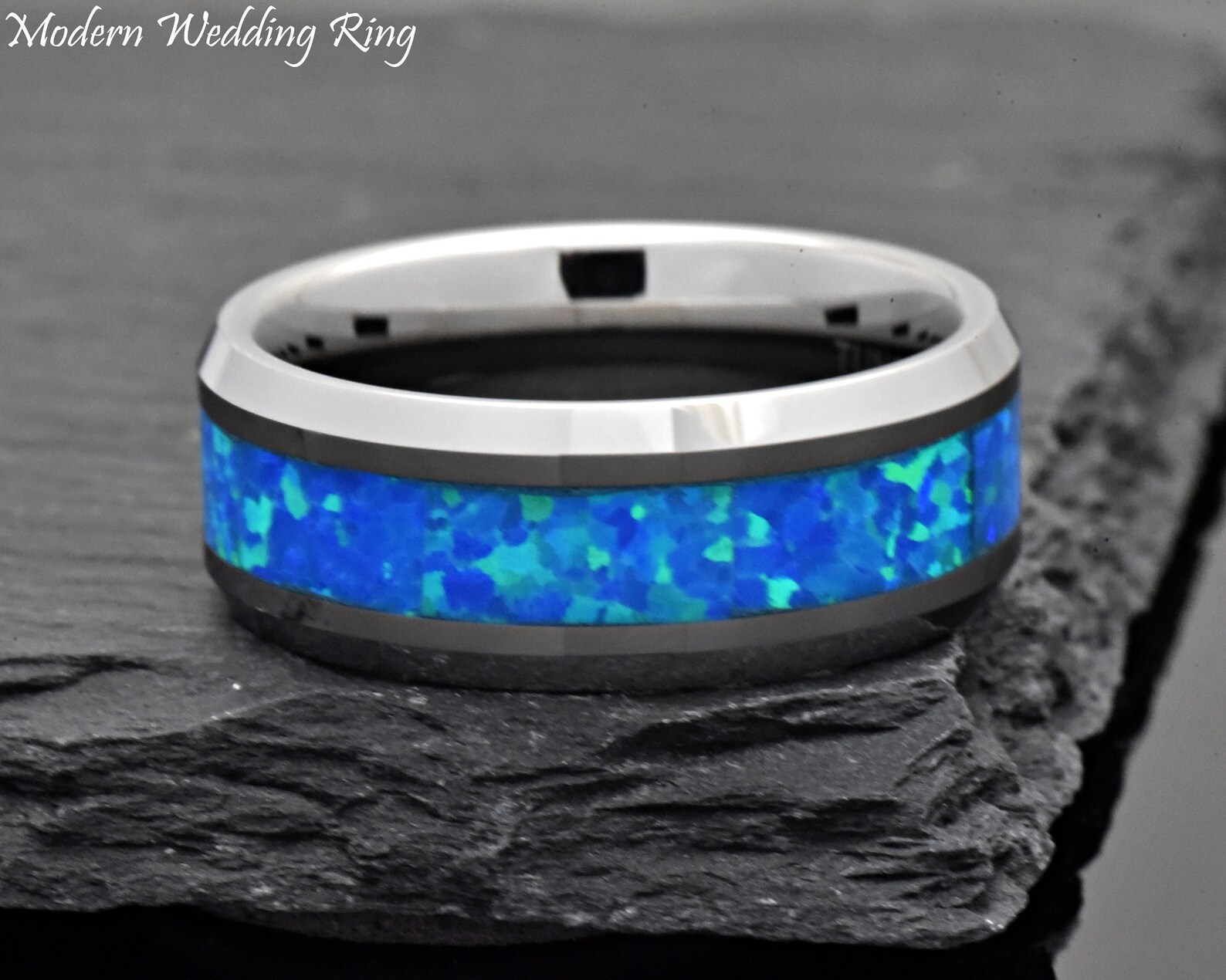 Mens Opal Ring Opal Inlay Tungsten Band Mens Opal Wedding - Etsy