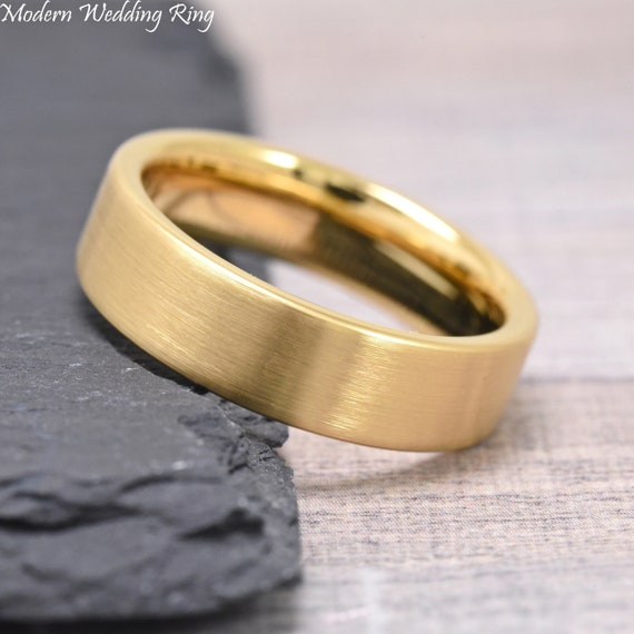 6mm Pipe Cut Gold Ring Men's Gold Tungsten Band | Etsy