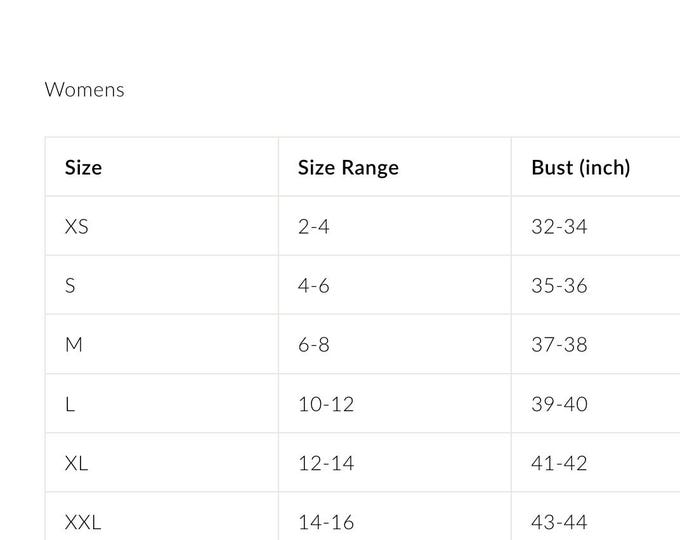 CLOTHING SIZE CHART - Etsy