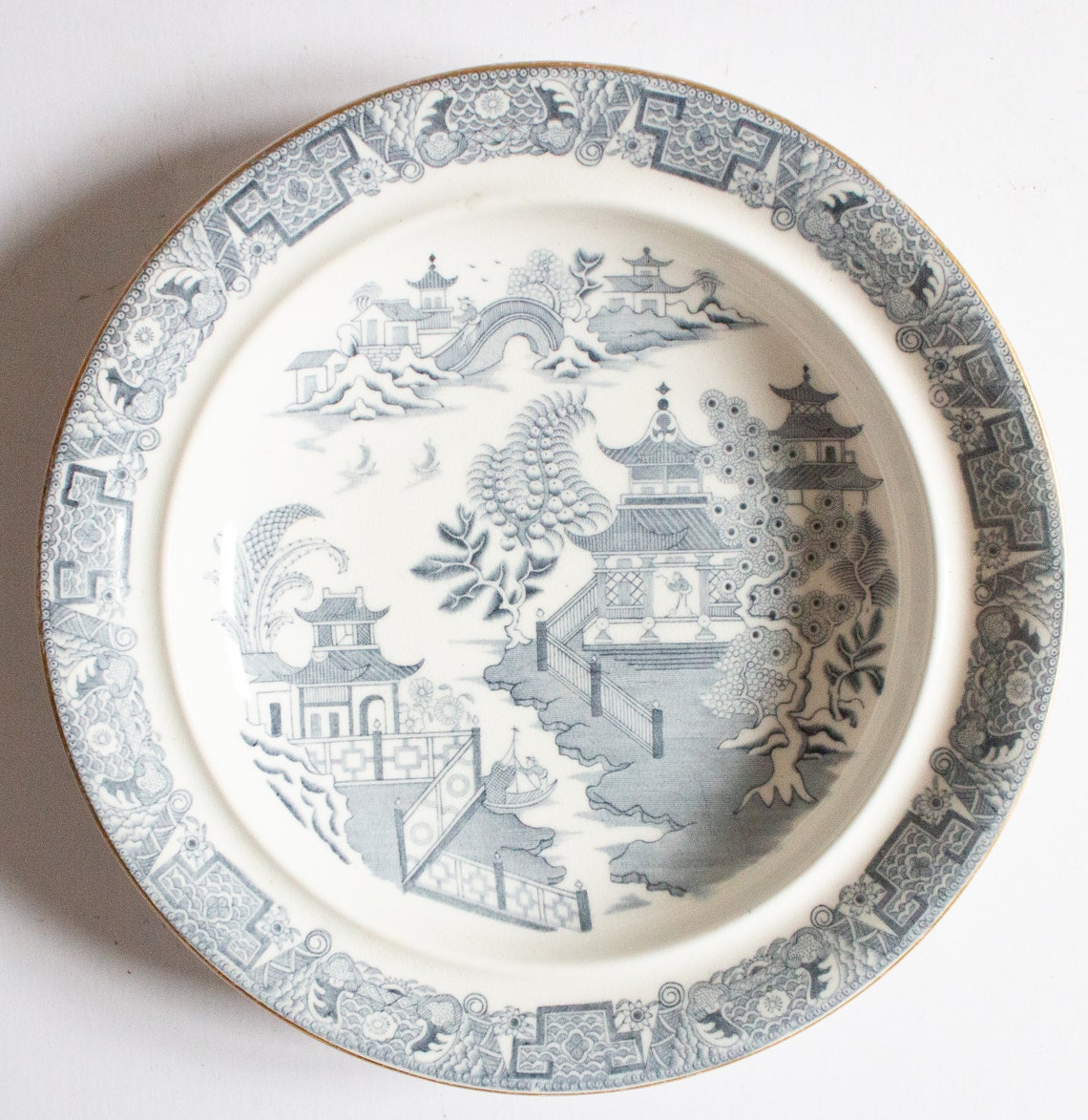 Base per zuppiera antica Royal Worcester Willow Pattern blu e bianco, o ...