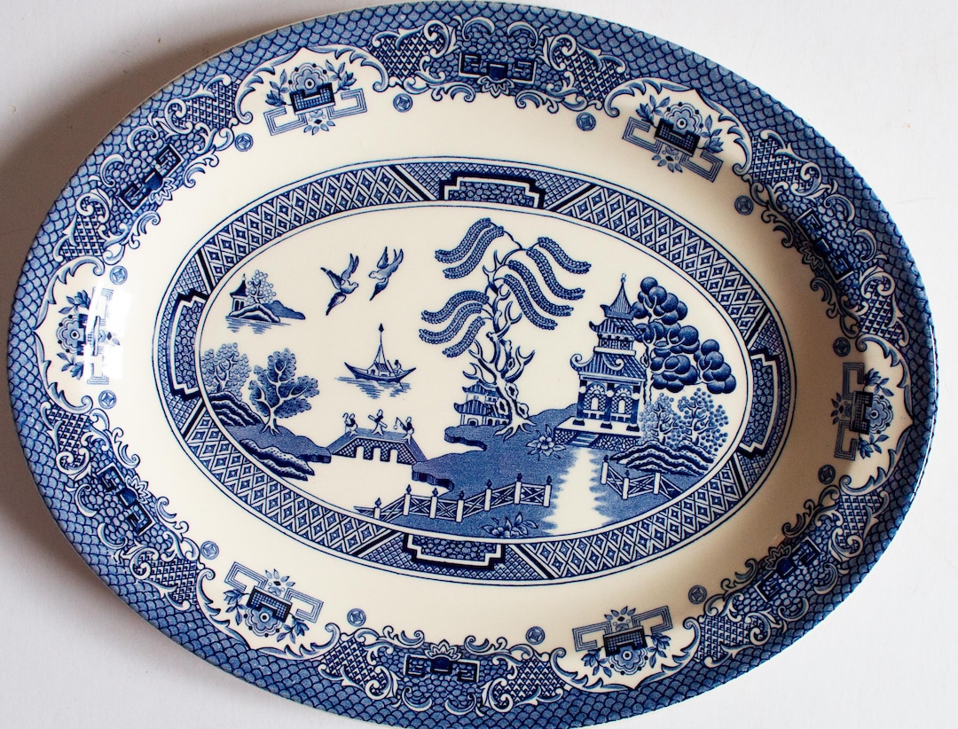 Vintage 'willow' Pattern Small Blue and White Transferware Serving ...