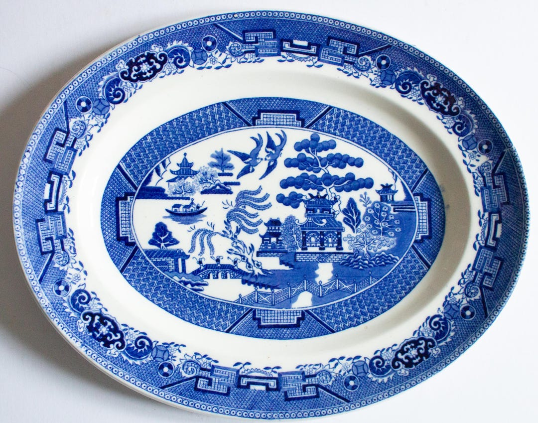 Fenton Victoria Porcelain 'willow' Pattern Blue and White Transferware ...