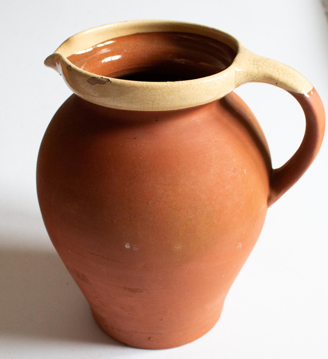 Large Antique West Country Terracotta Jug or Pitcher With Cream Lip and ...