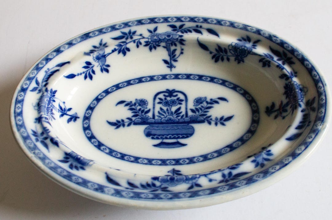 Minton 'delft' Pattern Flow Blue and White Transferware Vegetable ...