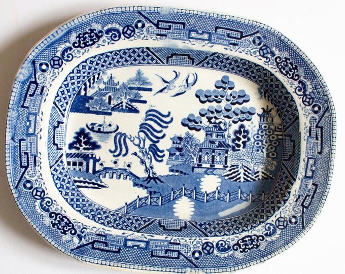 Antique Willow Pattern Small Blue and White Transferware Serving ...