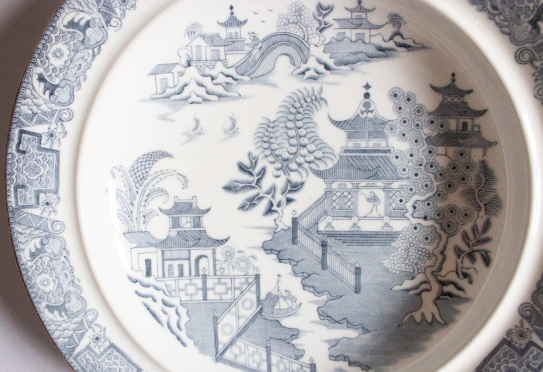 Antique Royal Worcester Willow Pattern Blue and White Transferware ...