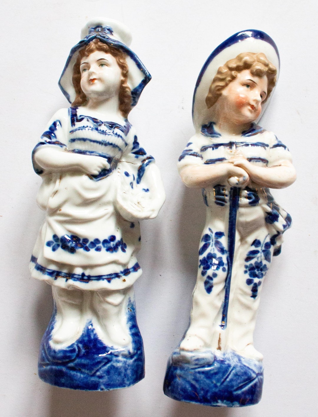 Antique Blue and White Pastoral Figures (2), Antique Figurines - Etsy