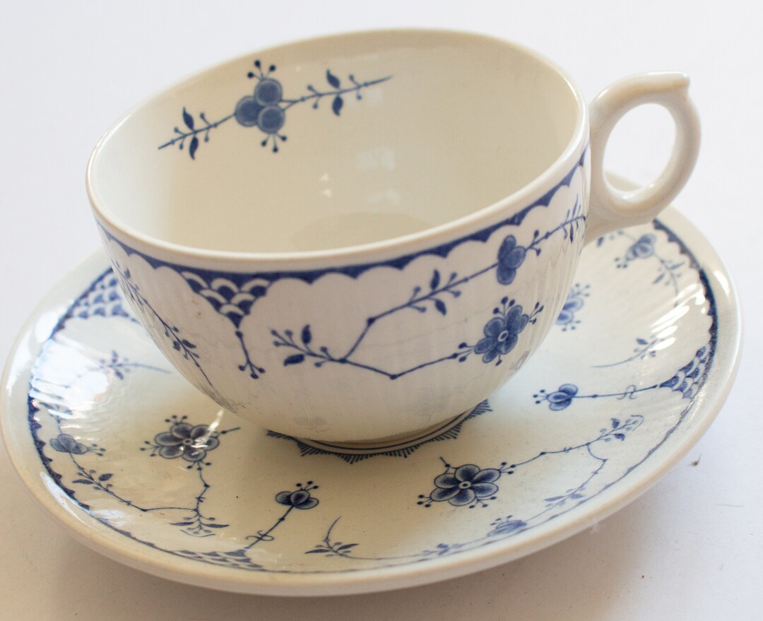 Furnivals 'denmark' Pattern Blue and White Breakfast Teacup and Saucer ...