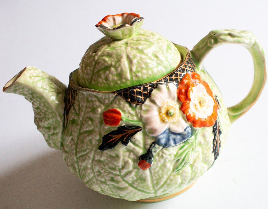 Melba Ware Green Majolica Teapot, Majolica Teapots, Vintage Teatime - Etsy