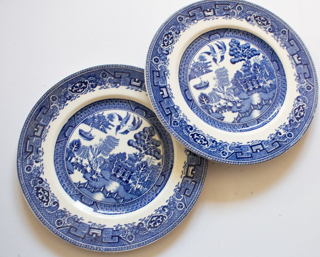 Vintage Alfred Meakin Willow Pattern Blue and White Transferware 9.25 ...