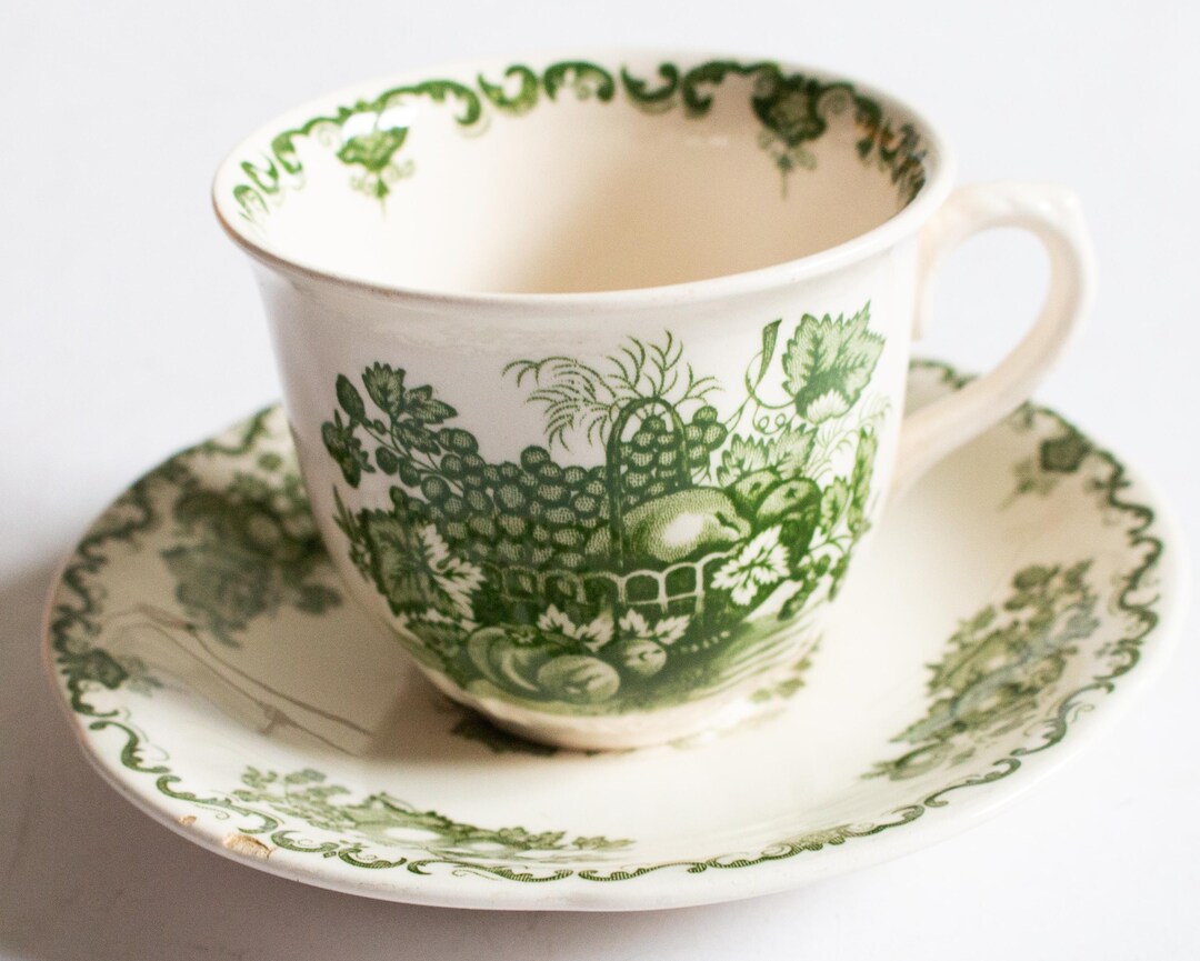 Masons Ironstone 'fruit Basket' Pattern Green and White Transferware ...