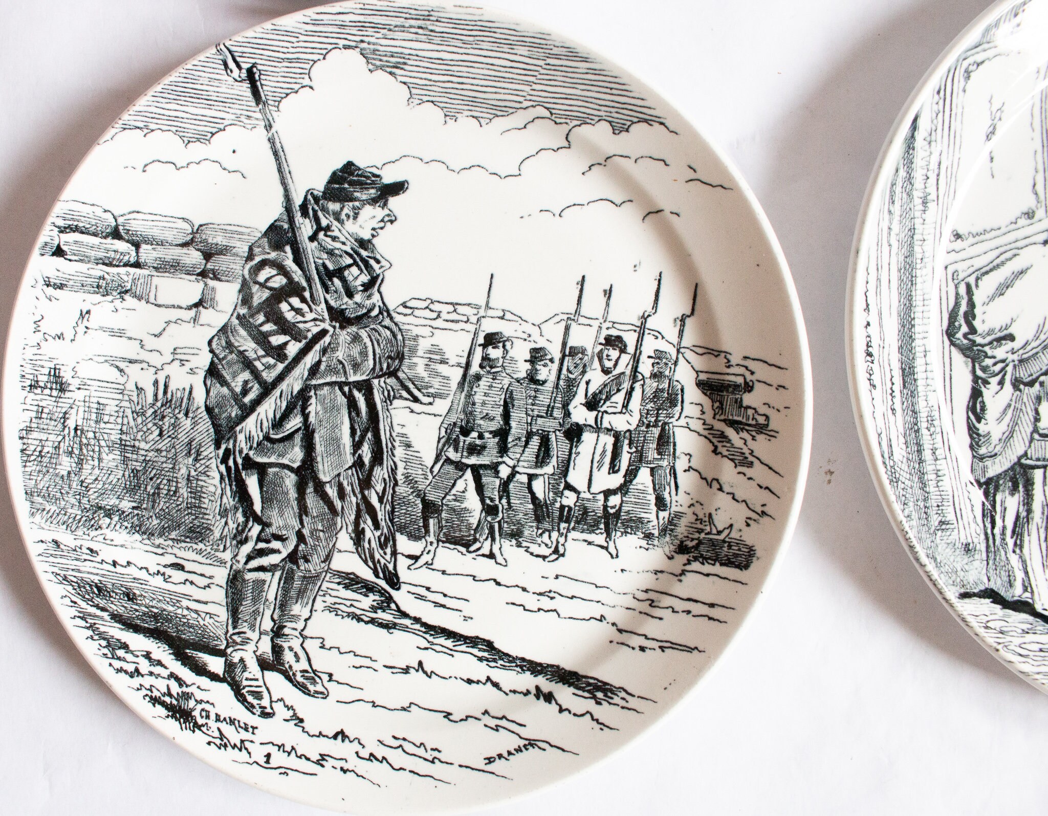 Antique Creil & Montereau 'paris Assiege' Black and White Earthenware ...