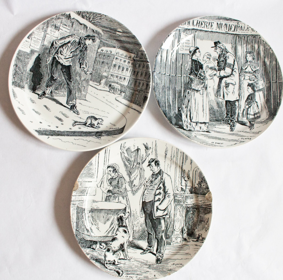 Antique Creil & Montereau 'paris Assiege' Black and White Earthenware ...