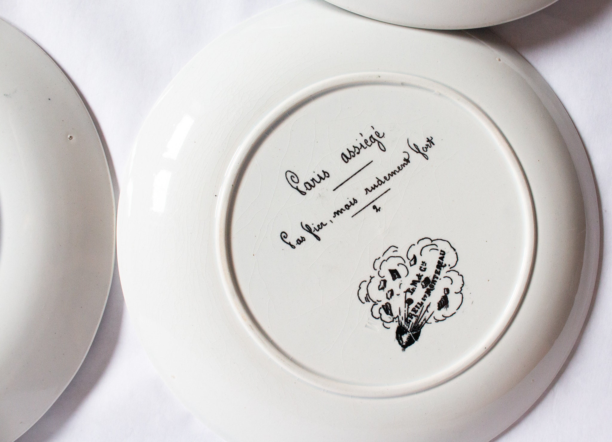 Antique Creil & Montereau 'paris Assiege' Black and White Earthenware ...