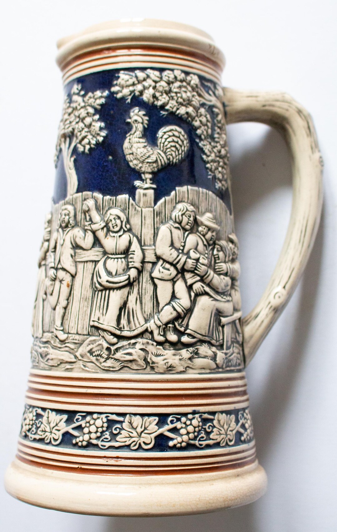 Large German Beer Stein Tankard With Folk Scenes, Vintage Beer Tankard ...