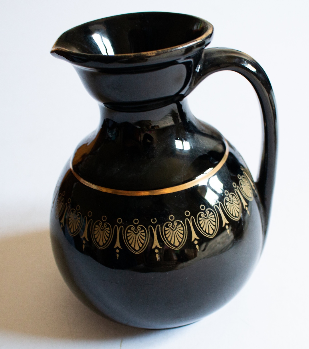 Antique Jackfield Type Black and Gold Jug, Vintage Black Jugs, Black ...
