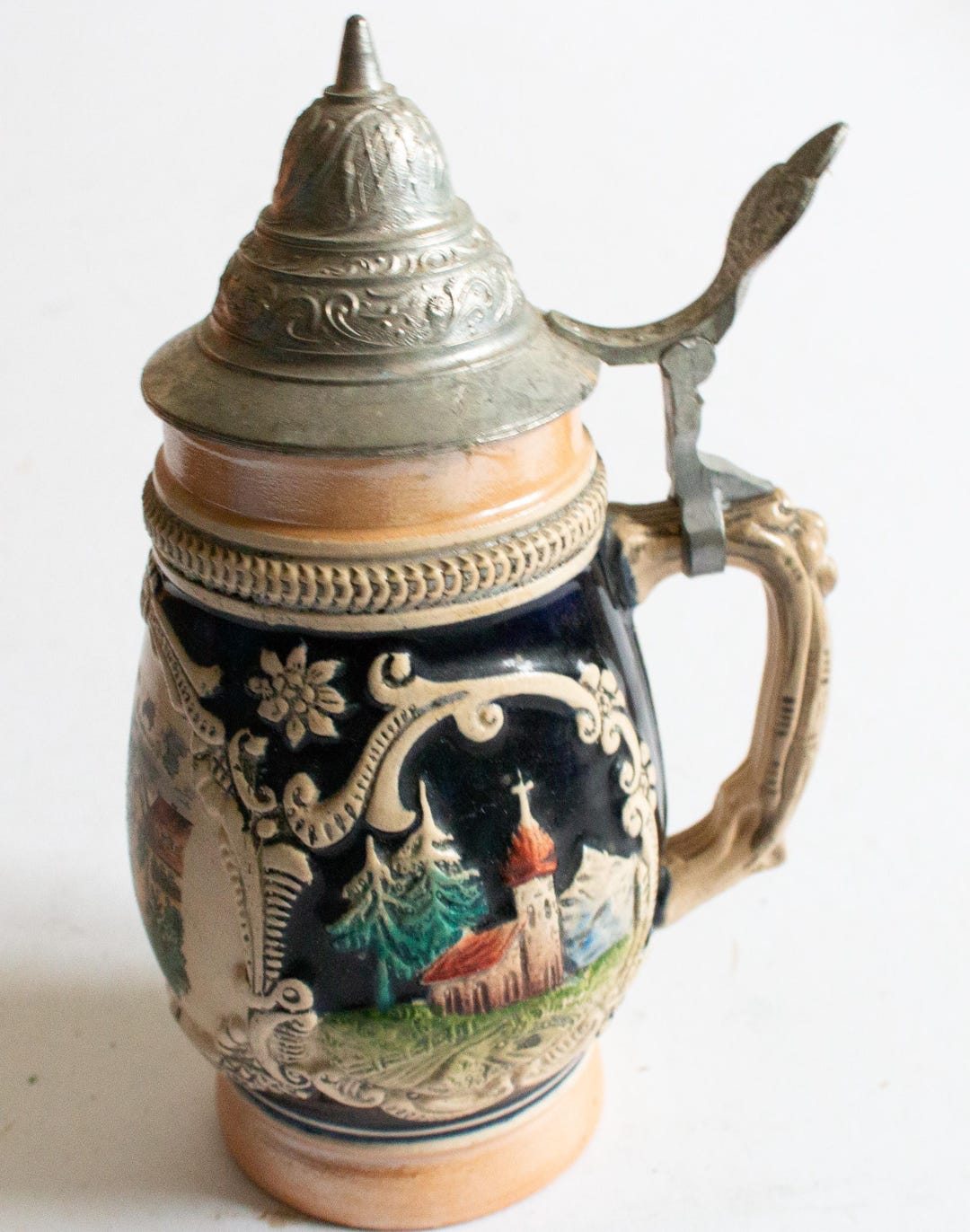Mid Century German Beer Stein Tankard With Original Pewter Lid, Vintage ...