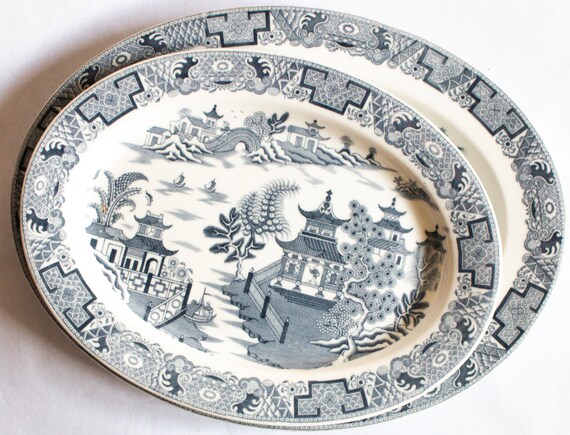 Antique Royal Worcester Willow Pattern Blue and White | Etsy