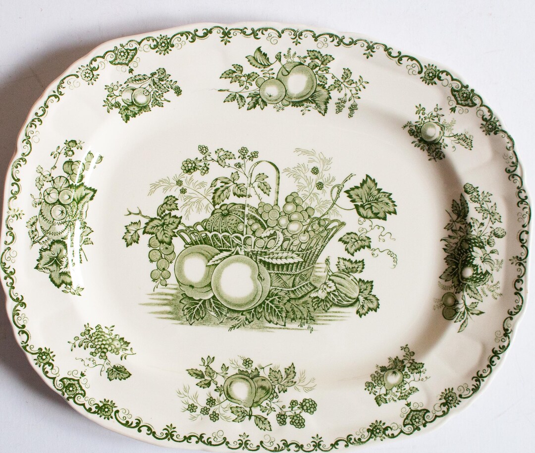 Masons Ironstone 'fruit Basket' Pattern Green and White Transferware ...