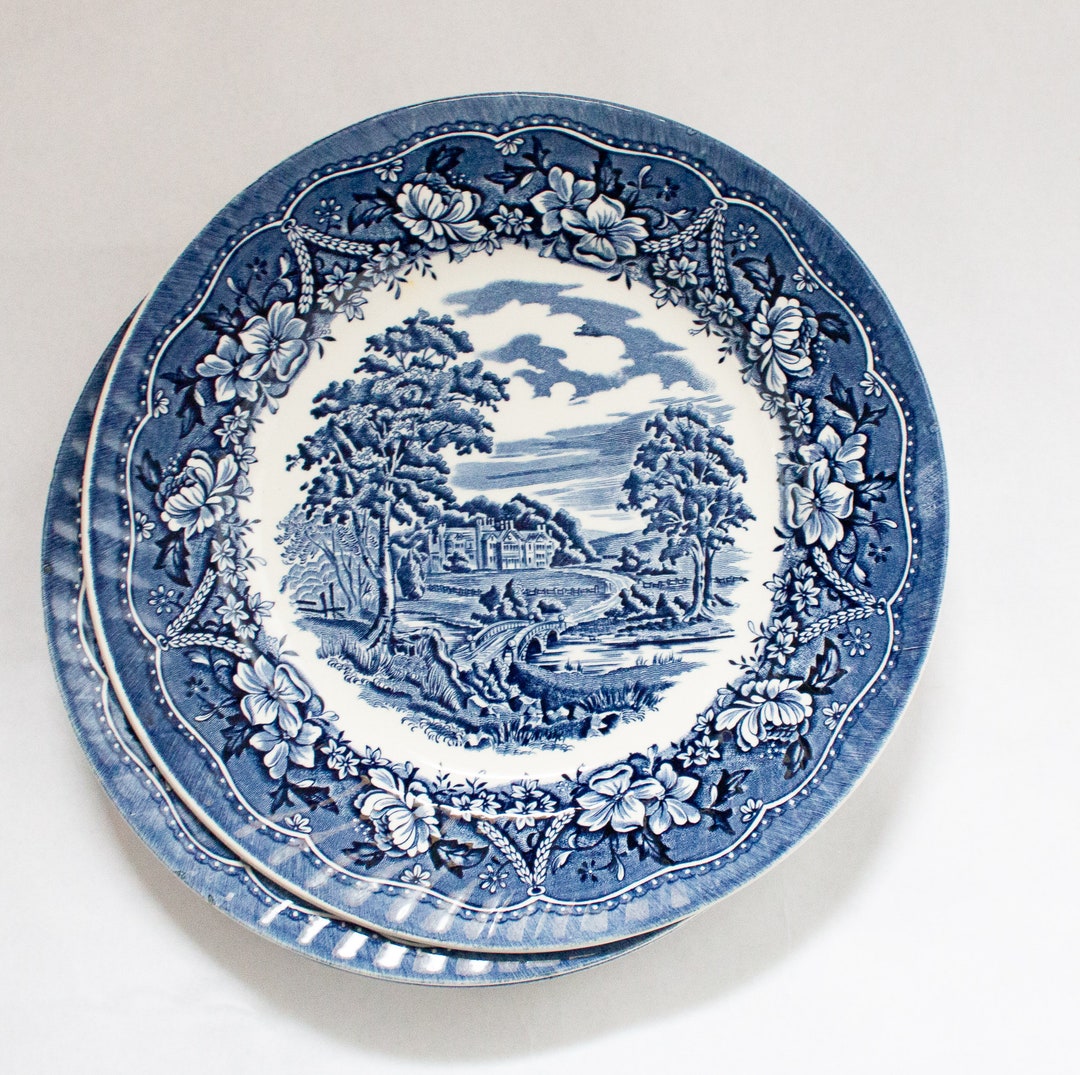 Barratts 'old Castle' Blue and White Transferware 10 " Plates (4), Blue ...