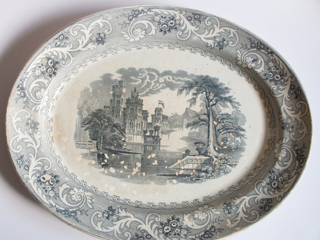 Antique Black and White Transferware Large Platter or Serving Dish ...