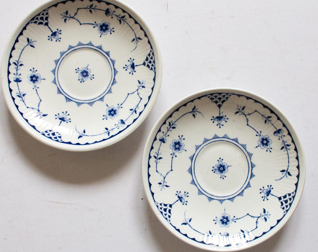 Furnivals England 'denmark' Pattern Blue and White Transferware Saucers ...