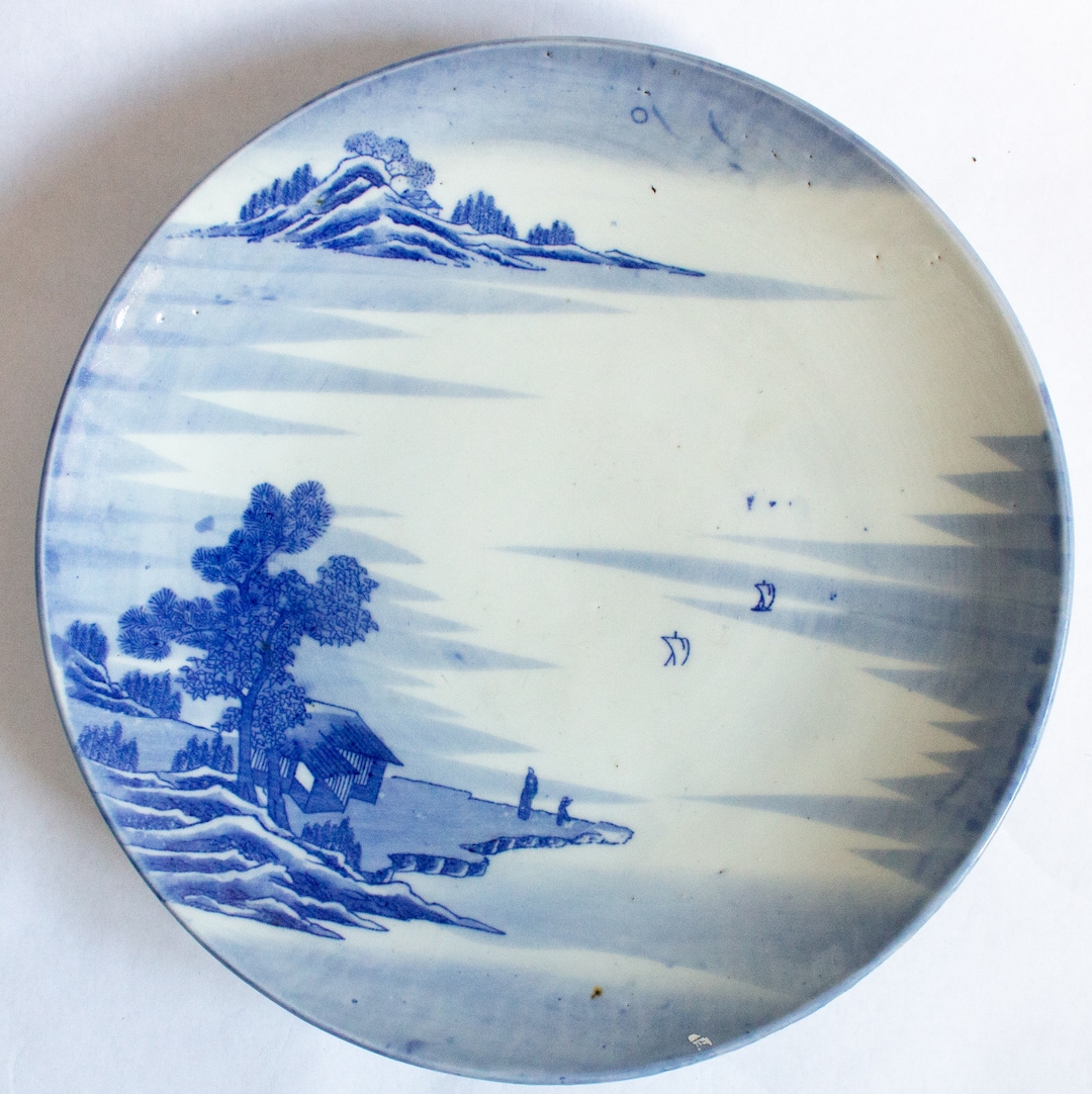 Antique Chinese Blue and White Transferware Plate, Blue Transferware ...