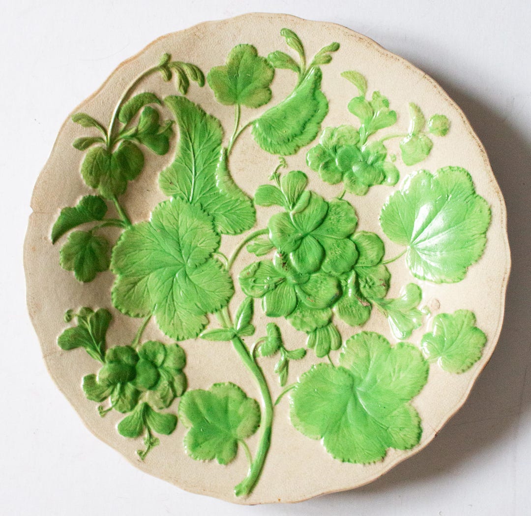 Antique Pearlware Majolica Leaf Plate, Antique Green Majolica - Etsy