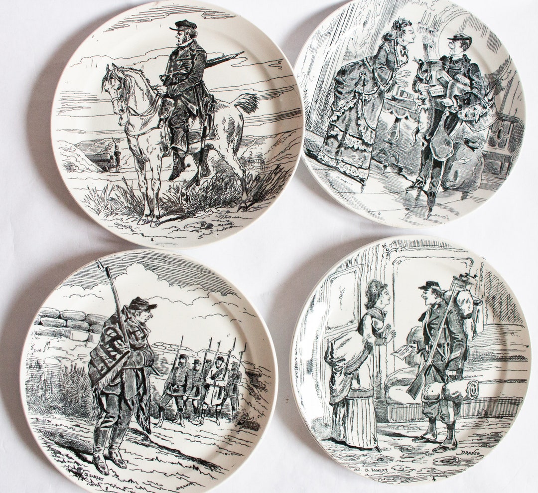 Antique Creil & Montereau 'paris Assiege' Black and White Earthenware ...